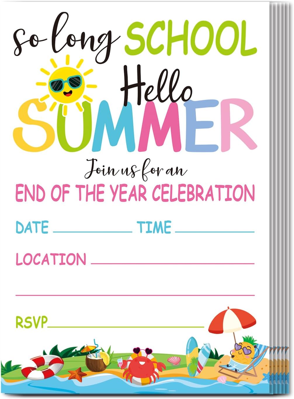 Amazon.com: End of School Year Party Invitations, So long School Hello ...