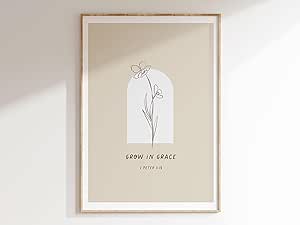 Amazon.com: Botanical Christian Wall Art Grow In Grace Bible Verse 2 ...