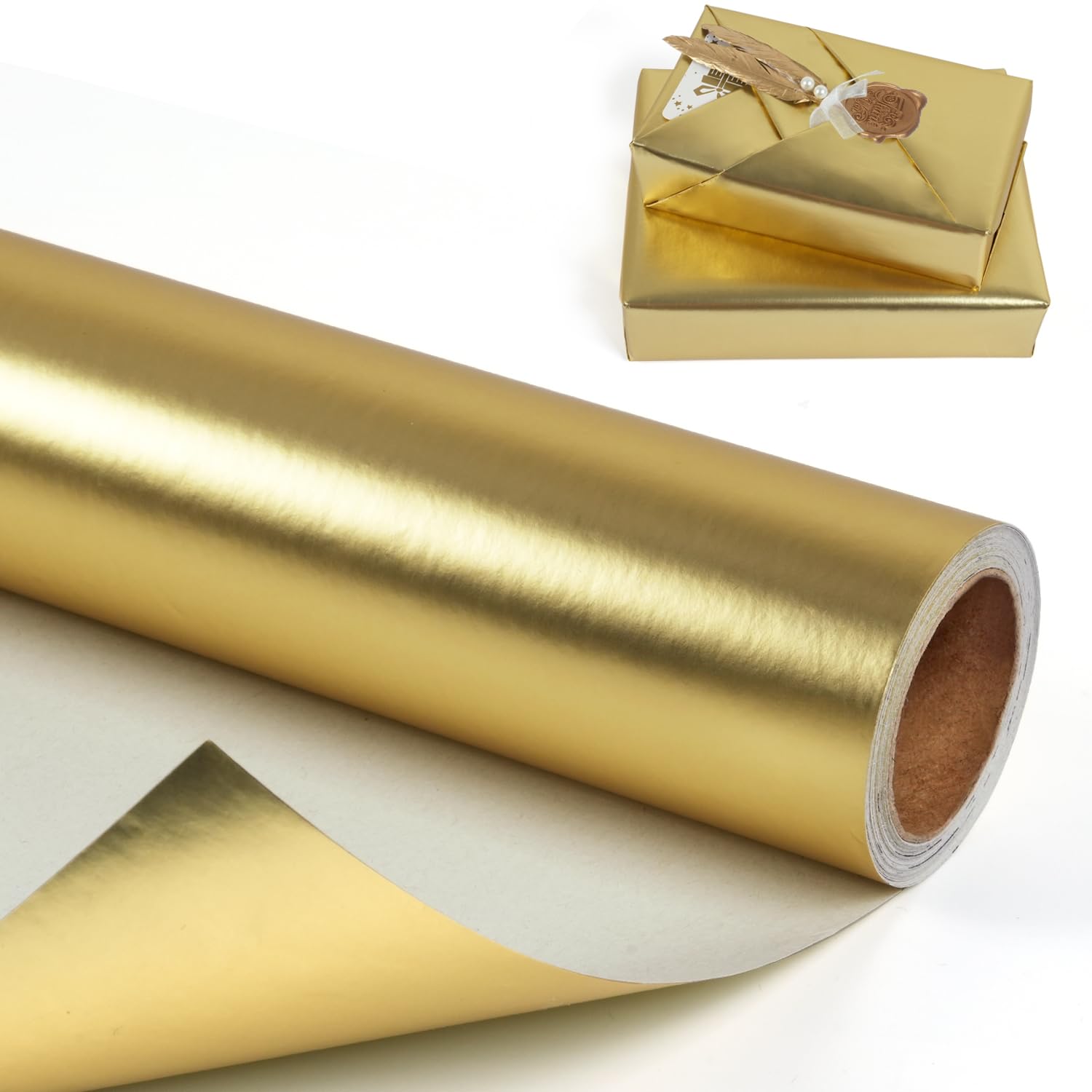 Amazon.com: Gold Wrapping Paper Roll, Solid Color Metallic Wrapping ...