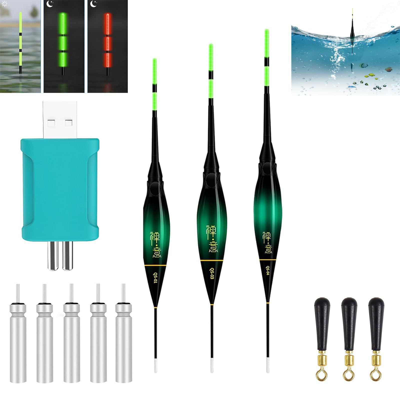YuuFcy Led Posen Angeln Mit Bissanzeiger, 3 Stück Posen Angeln Mit ...