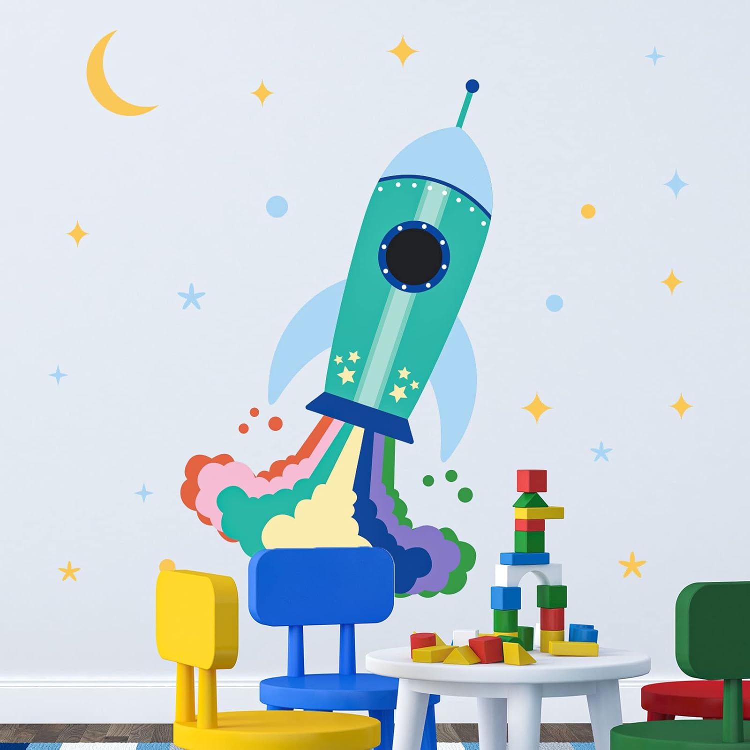 Amazon.com: Large Rocket and Star Wall Decals Outer Space Wall Stickers ...