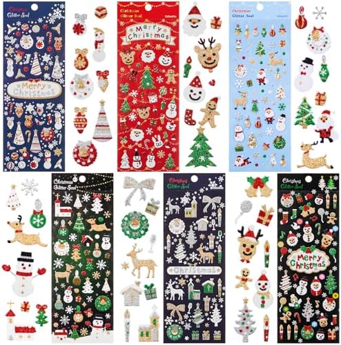 Amazon.com: KESOTE Glitter Christmas Stickers, 5 Sheets Self-Adhesive ...
