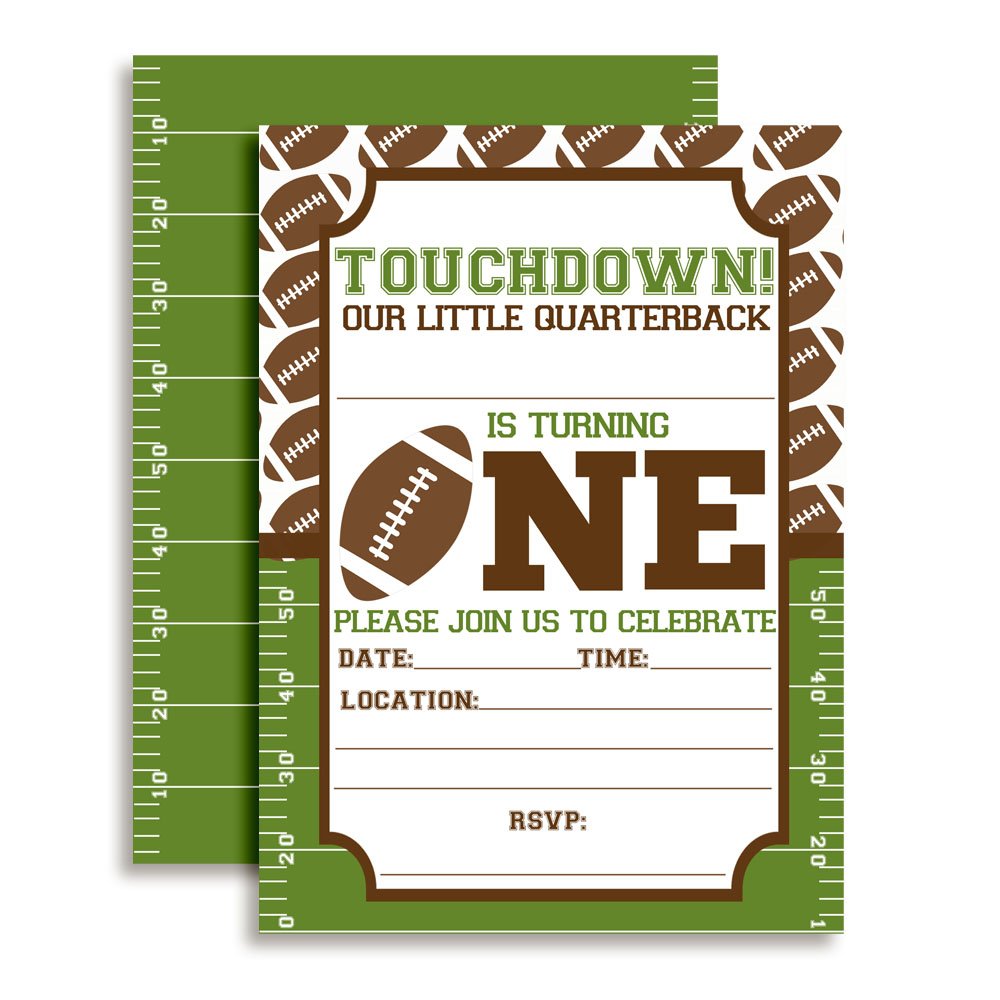 Amazon.com : Touchdown Football First Birthday Party Invitations, 20 ...