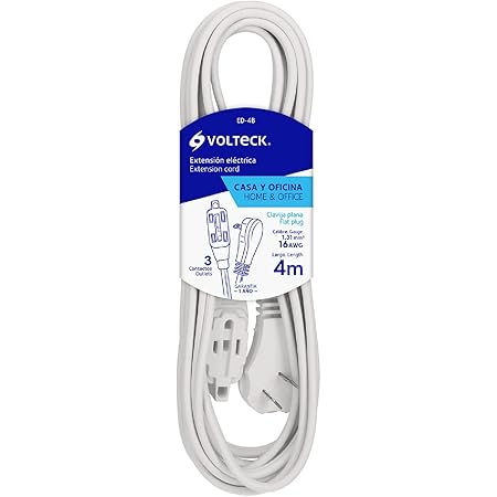Volteck ED-4B, Extensión eléctrica doméstica, 4 m, blanca : Amazon.com ...
