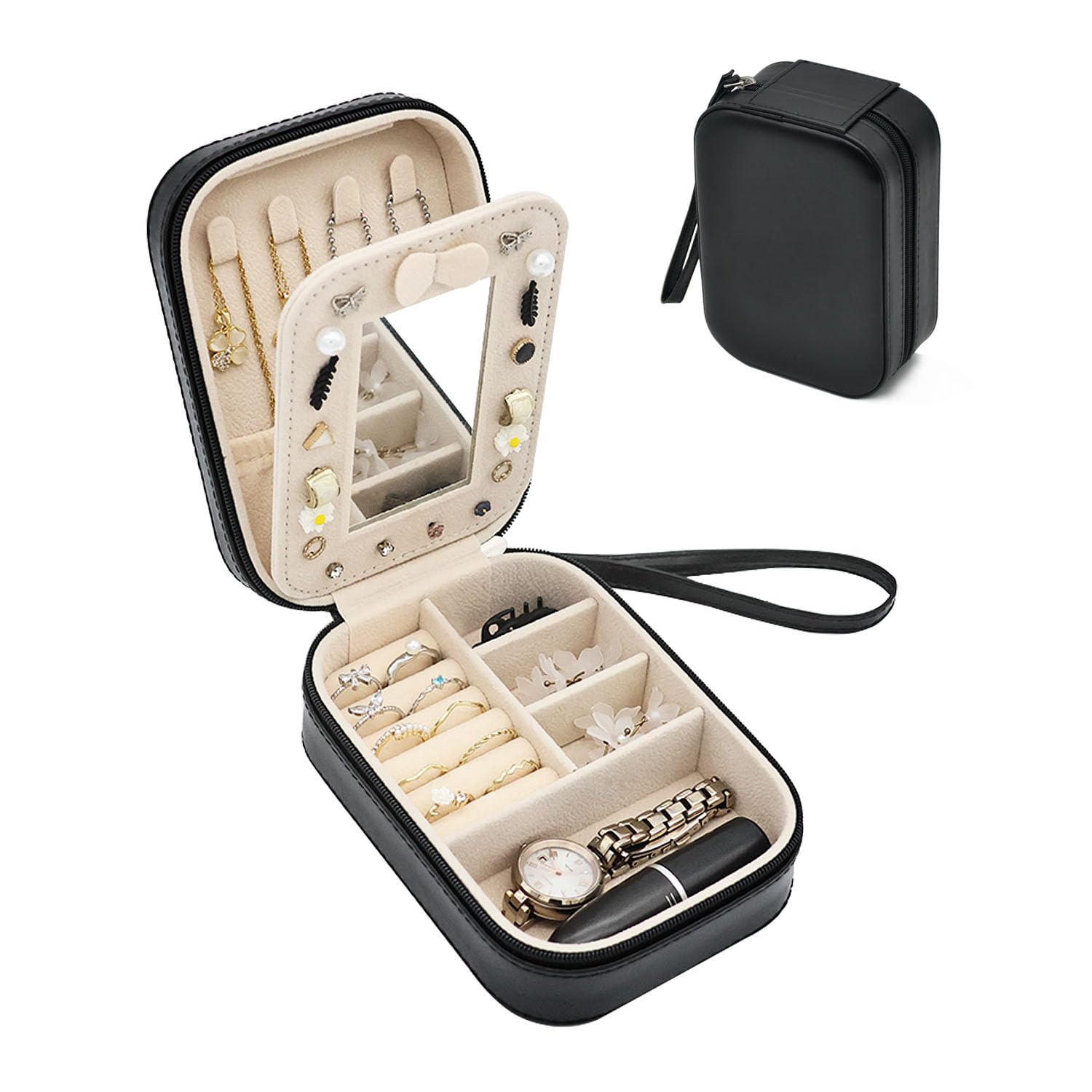 Boxudeli Travel Jewellery Box with Hand Strap, Small Jewellery Box PU ...