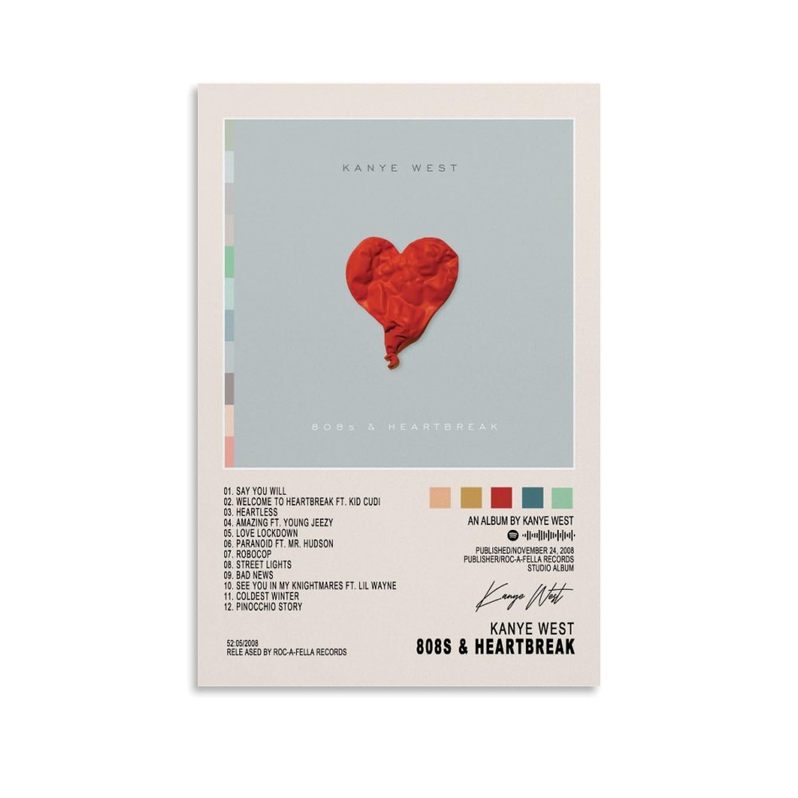 Kanye West Album Cover Poster 808s & Heartbreak Poster Decorative ...