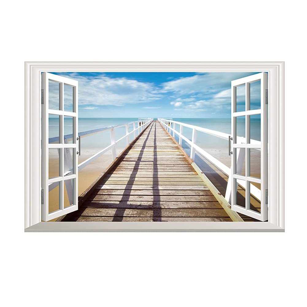 3D Peel and Stick Fake Window View Wall Sticker Decal - Beach Seaside ...