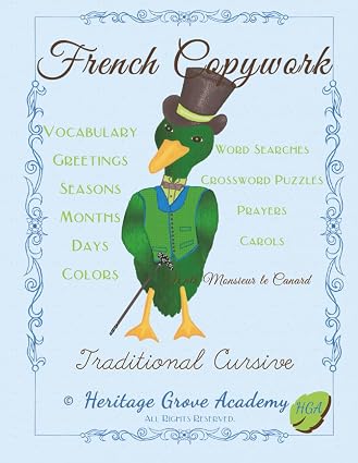 French Handwriting Copywork: Traditional Cursive (Language Penmanship ...