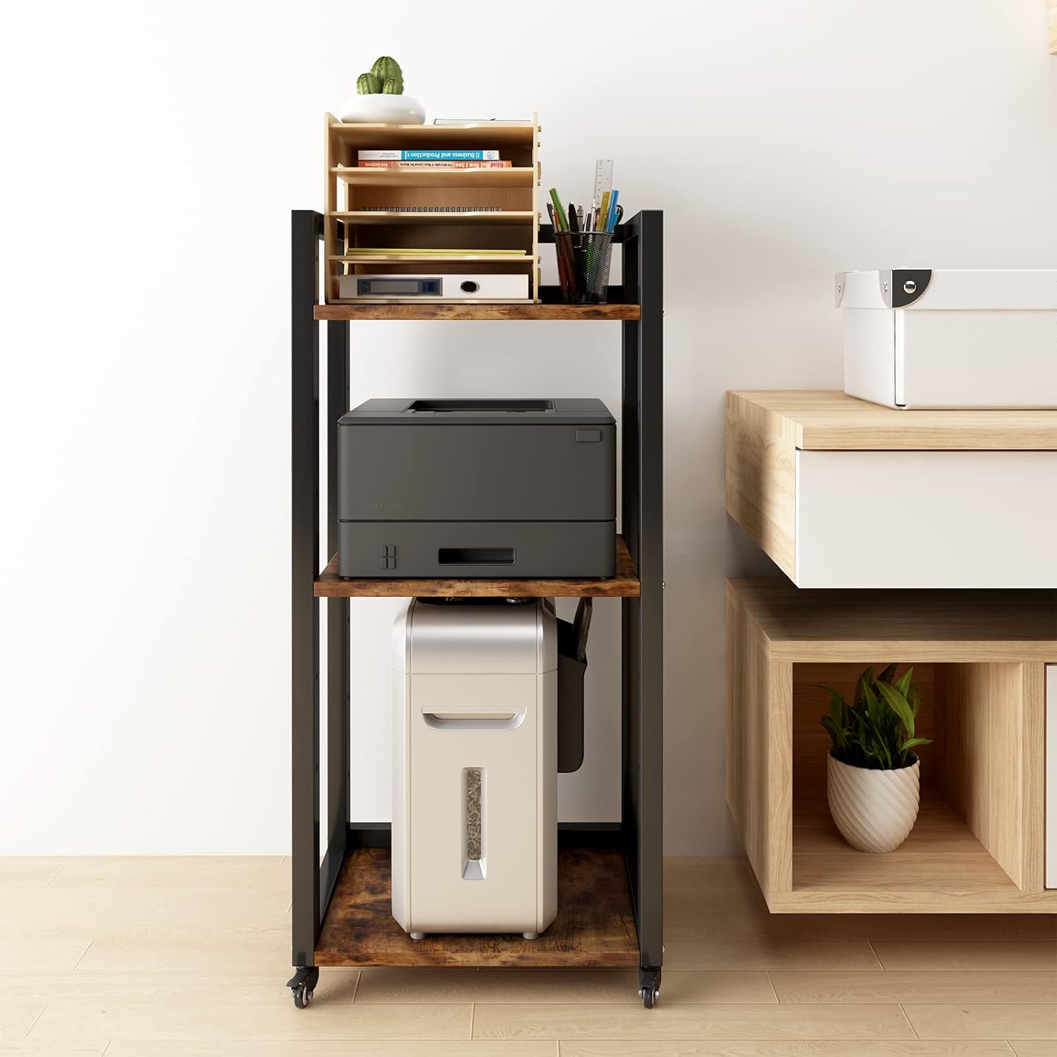 Buy PUNCIA 3-Tier Movable Office Home Printer Stand with Shredder ...