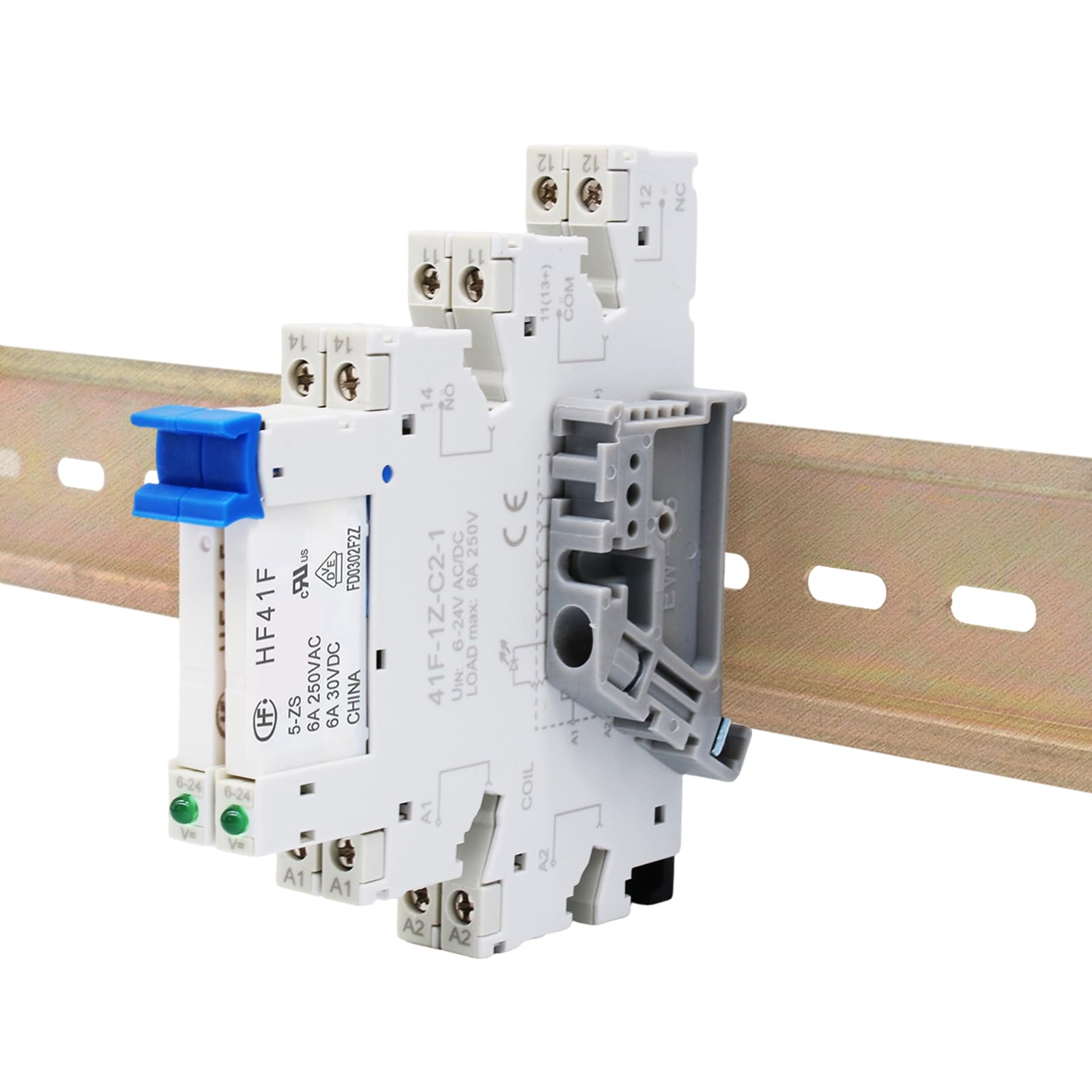 (2Pcs) 5V Relay Din Rail;Silm;DC 5V;HF41F/5-ZS 5 Pin 1NO 1NC 6A SPDT ...