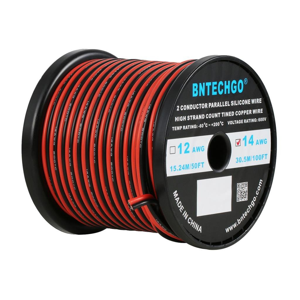 BNTECHGO 14 Gauge Flexible 2 Conductor Parallel Silicone Wire Spool Red ...