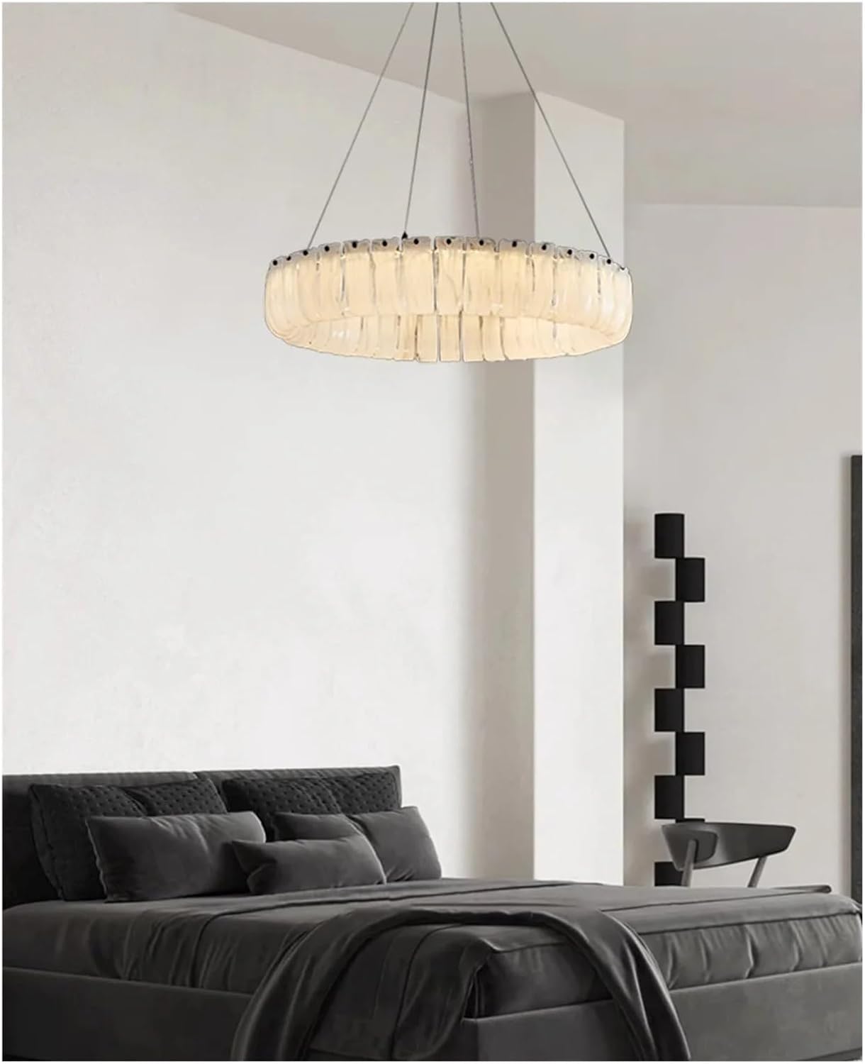 Chandelier Dimmable Luxury LED Round Cloudy Smokey Glass Hanging Lamps ...