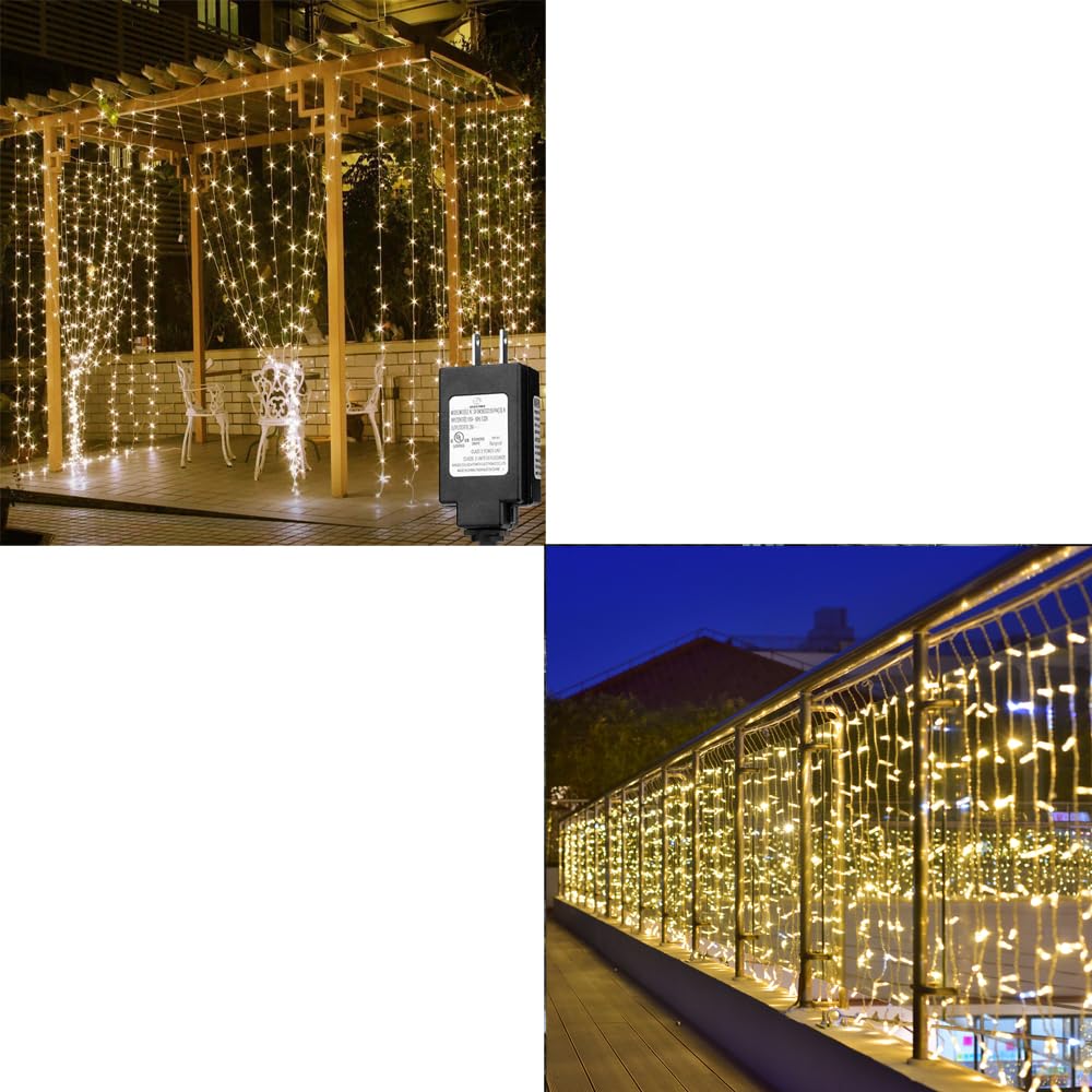 Solhice LED Curtain Lights Outdoor 20ft x10ft, LED Curtain Lights ...