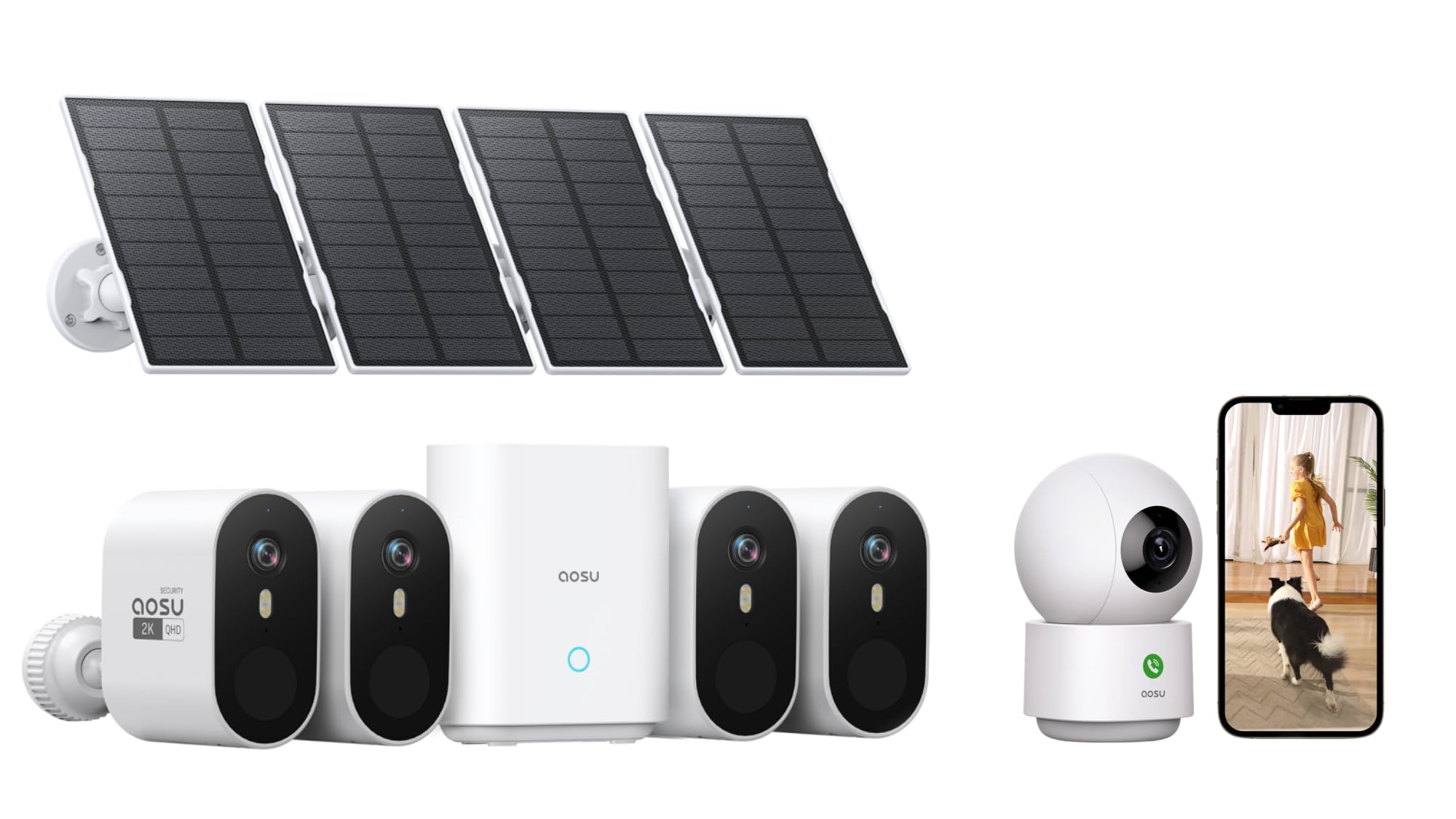 Amazon.com : AOSU SolarCam Pro System 4-Kit + 2K Indoor Camera - No ...