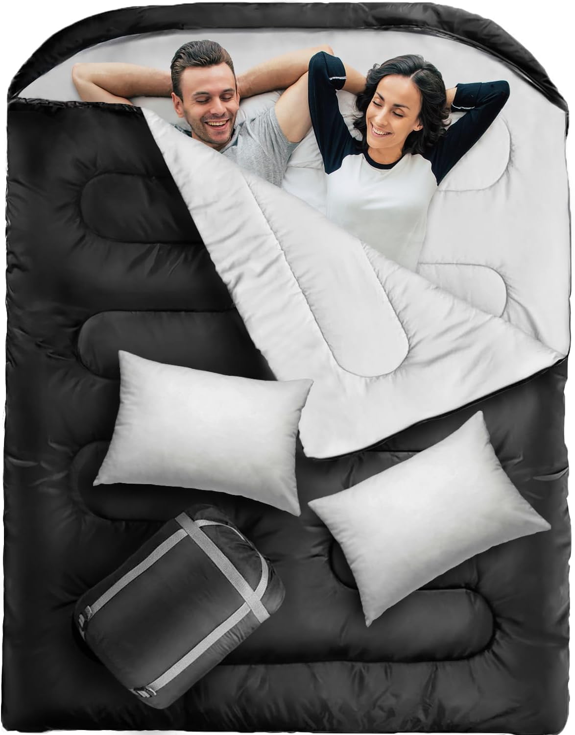 INCLAKE Queen Double Sleeping Bag with Big Pillows Compression Sack ...