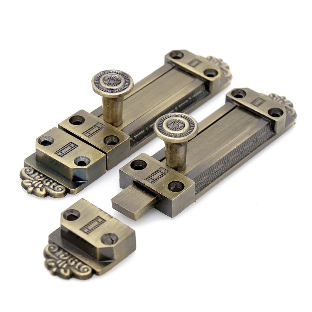 2 PCs Barrel Bolt Latch - Slide Door Lock Finished with Antique Brass ...