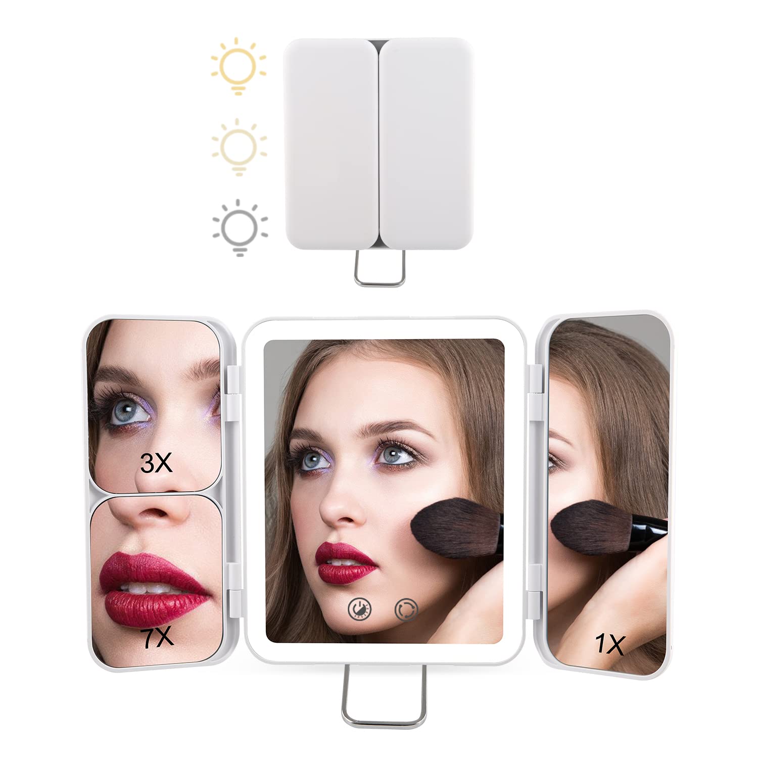 World Backyard Travel Mirror Mini Trifold Lighted Makeup Mirror with 3 ...