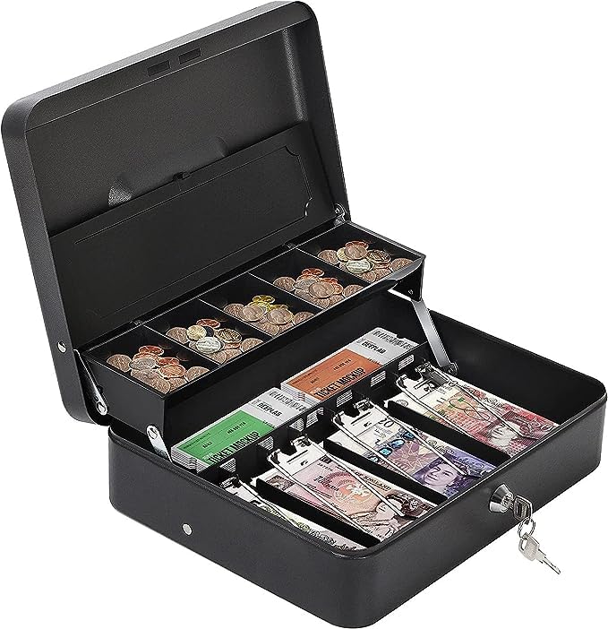 ANNIE Large Cash Box with Money Tray and Lock Metal Money Box Safe Cash ...