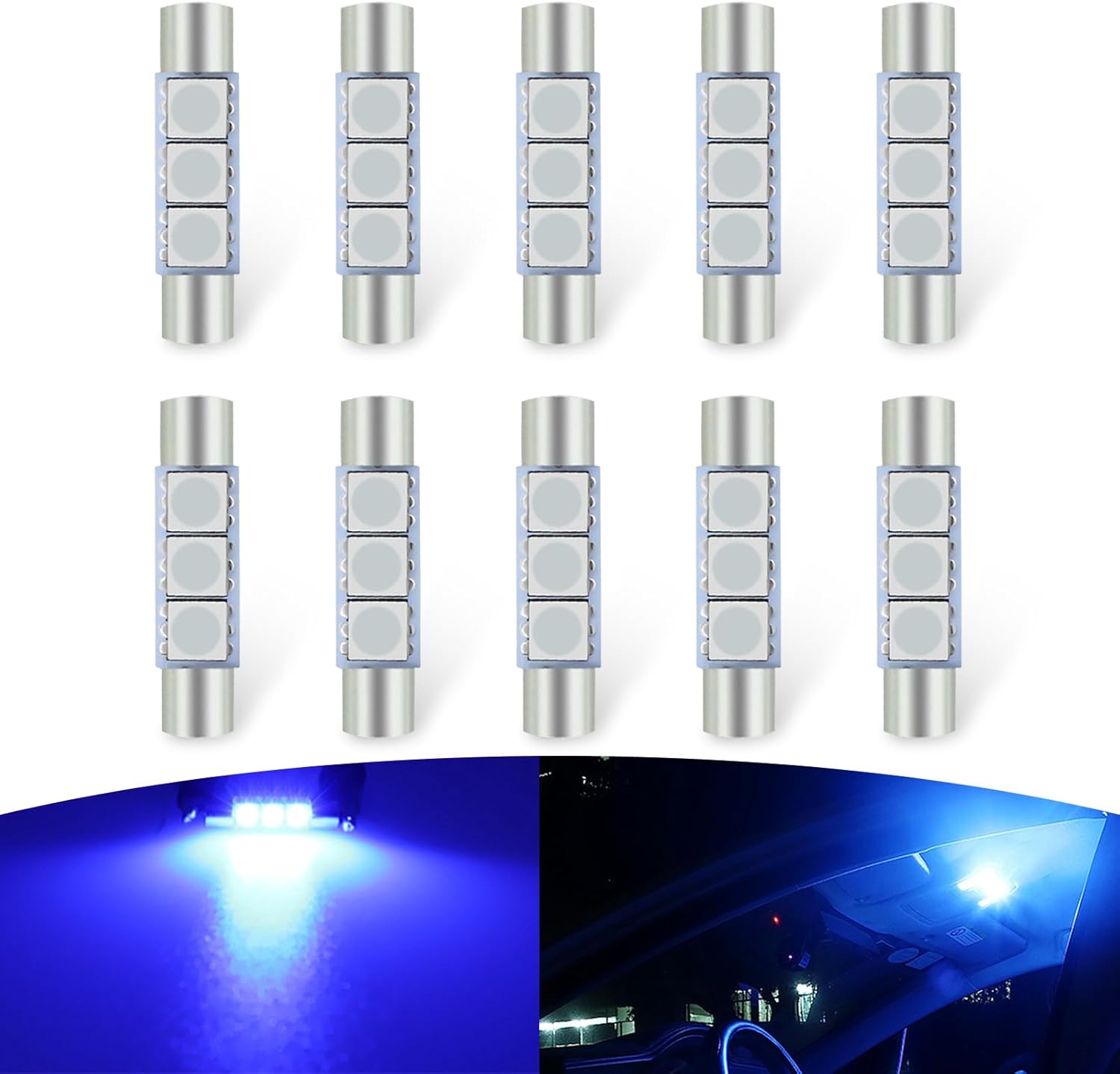 Amazon.com: Flygun 10 PCS T6 5050 Car LED Sun Visor Lights, 28MM 12V ...