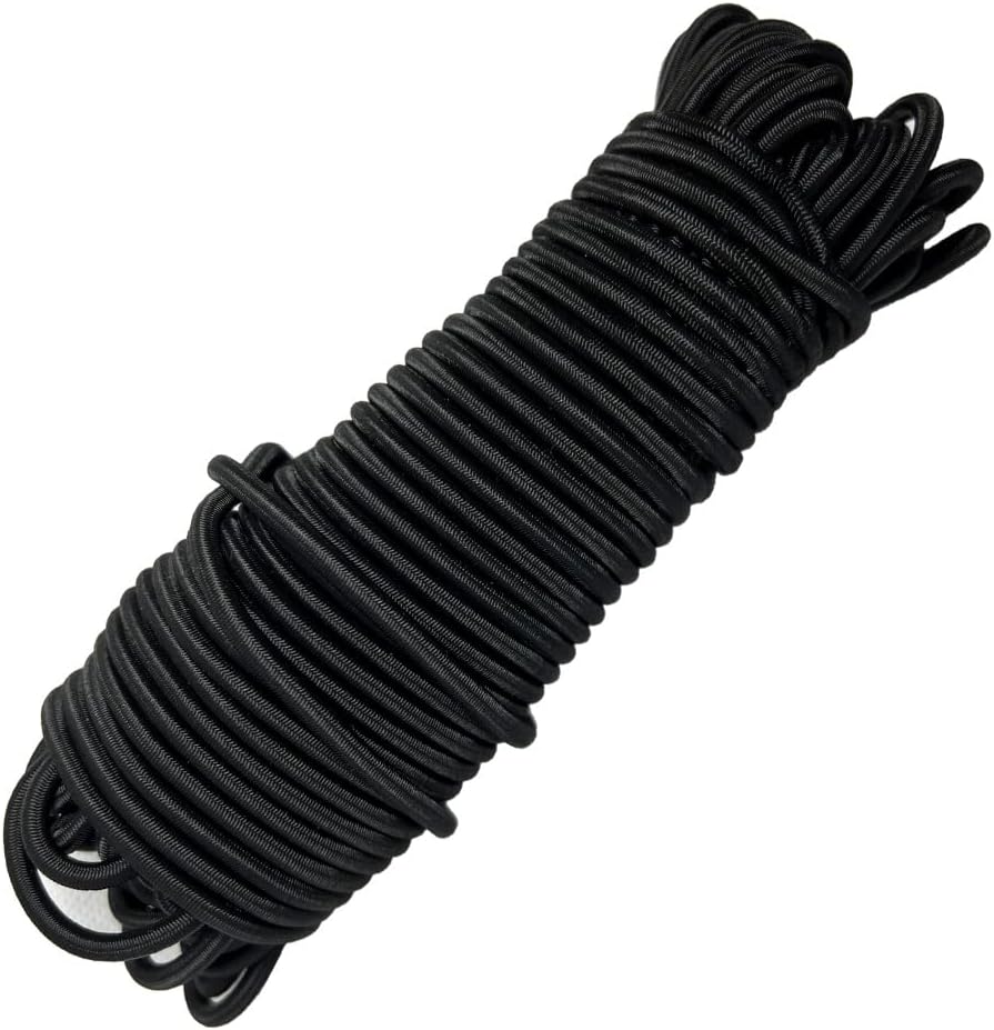 EKEV 1/4" × 25 ft Elastic Shock Cord Bungee Ropes - Black Heavy Crafting Stretch String from 10 ...