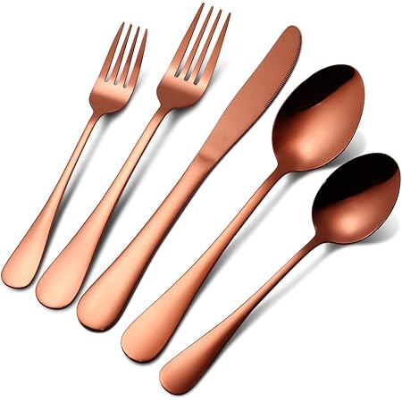 Amazon.com | Copper Silverware Set for 8, 40-Piece Superior Food-Grade ...
