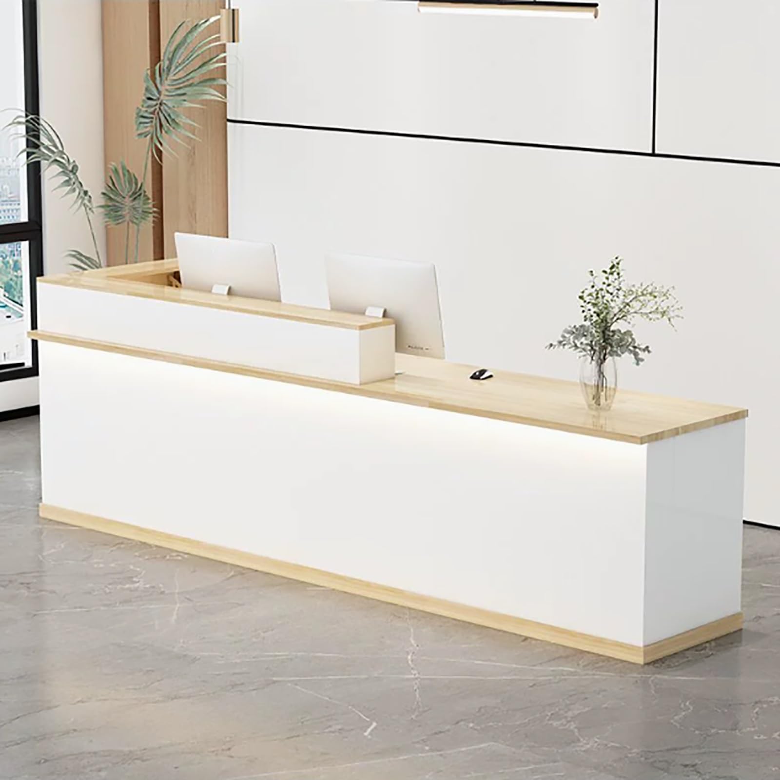 Amazon.com: Modern L-Shaped Reception Desk With Counter, Small Retail ...