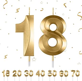 18th Birthday Candles Numbers 18 Birthday Gold Candles for Cake, 3D ...