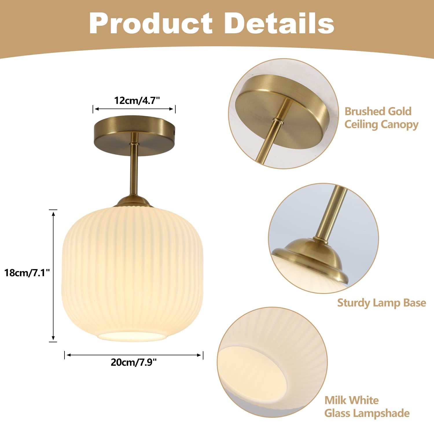 Snapklik.com : BOKT Vintage Semi Flush Mount Ceiling Light 7.9" Stripe ...