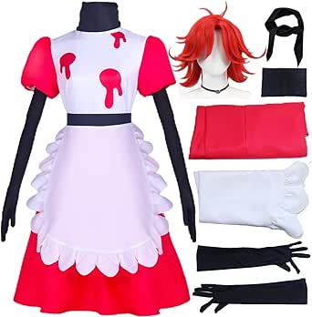 HSJZBQSM Hazbin Hotel Cosplay Niffty Costume with Wig, Pink Dress with ...