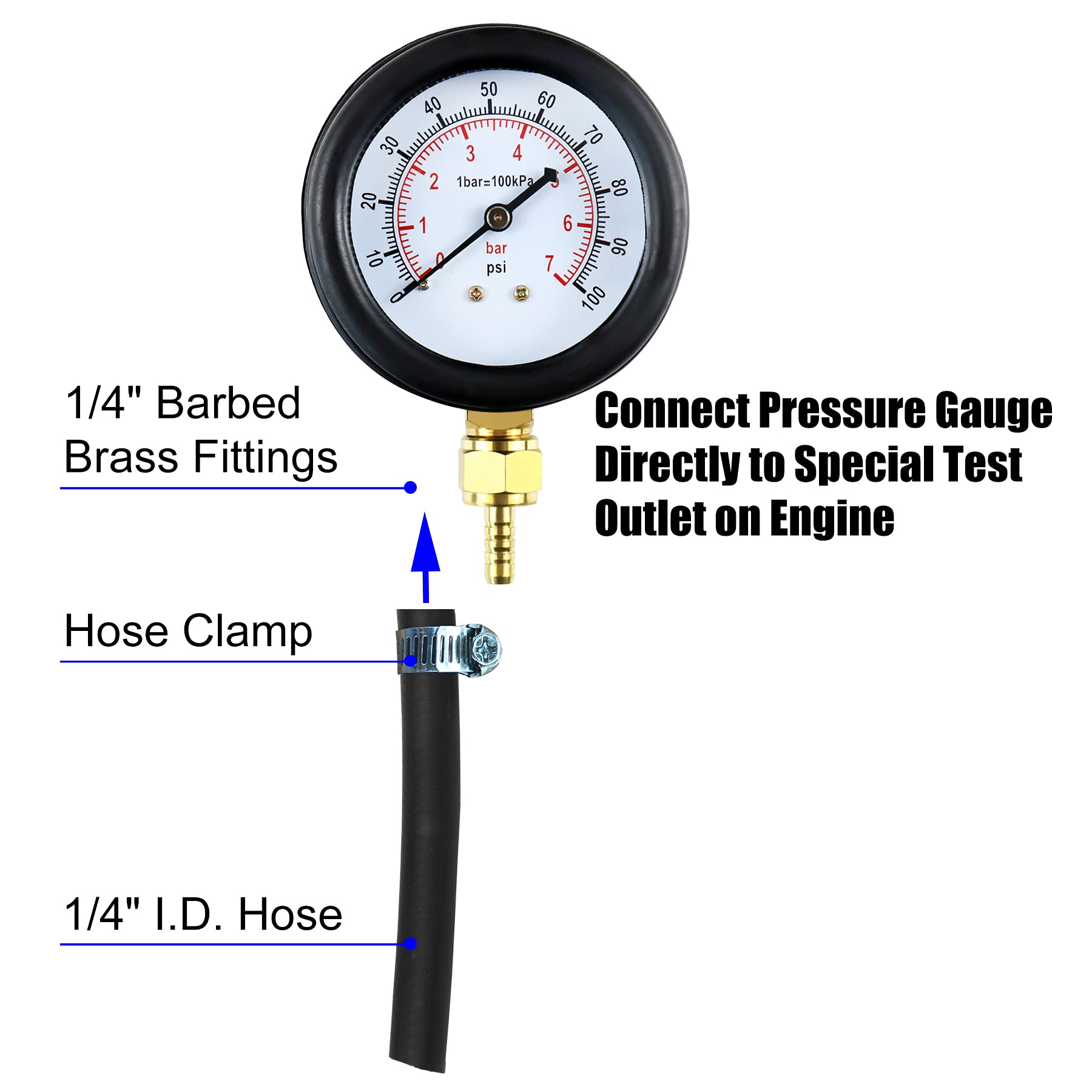 Fuel Injection Gauge Fuel Pressure Tester Kit 0-140PSI - Gasoline Set ...