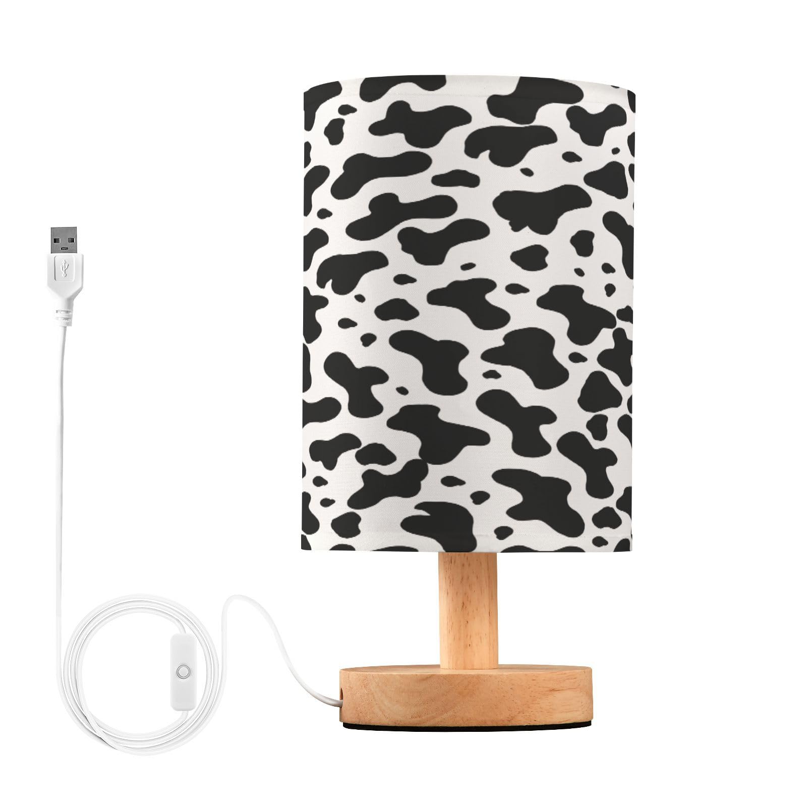 YETTASBIN Cow Print Bedside Table Lamp, Small LED Desk Light USB ...