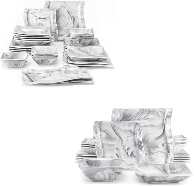 Amazon.com | MALACASA 26 Piece Marble Grey Square Dinnerware Sets ...