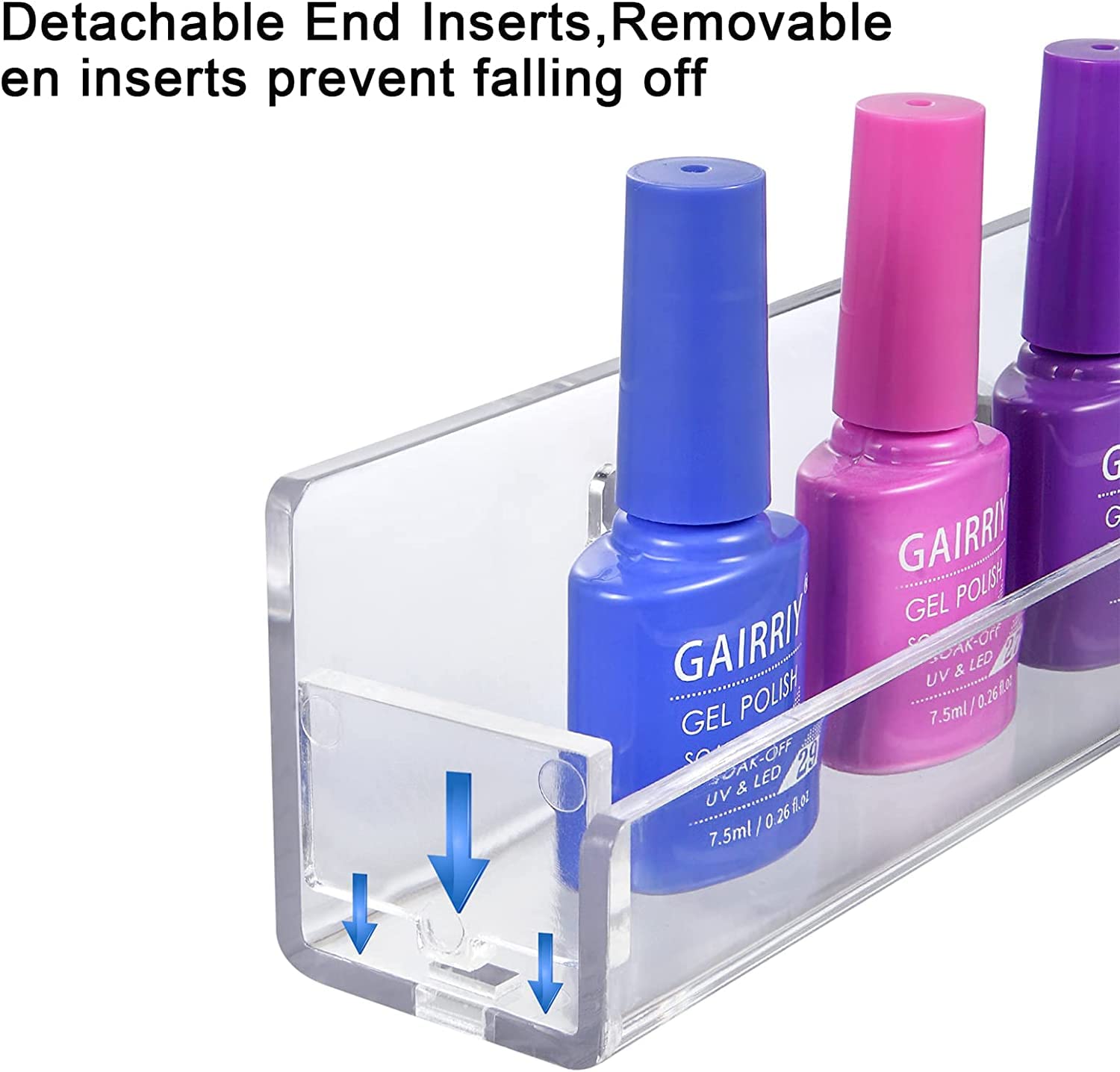 24in Nail Polish Rack Wall Mounted Shelf with Removable Anti-Slip End ...