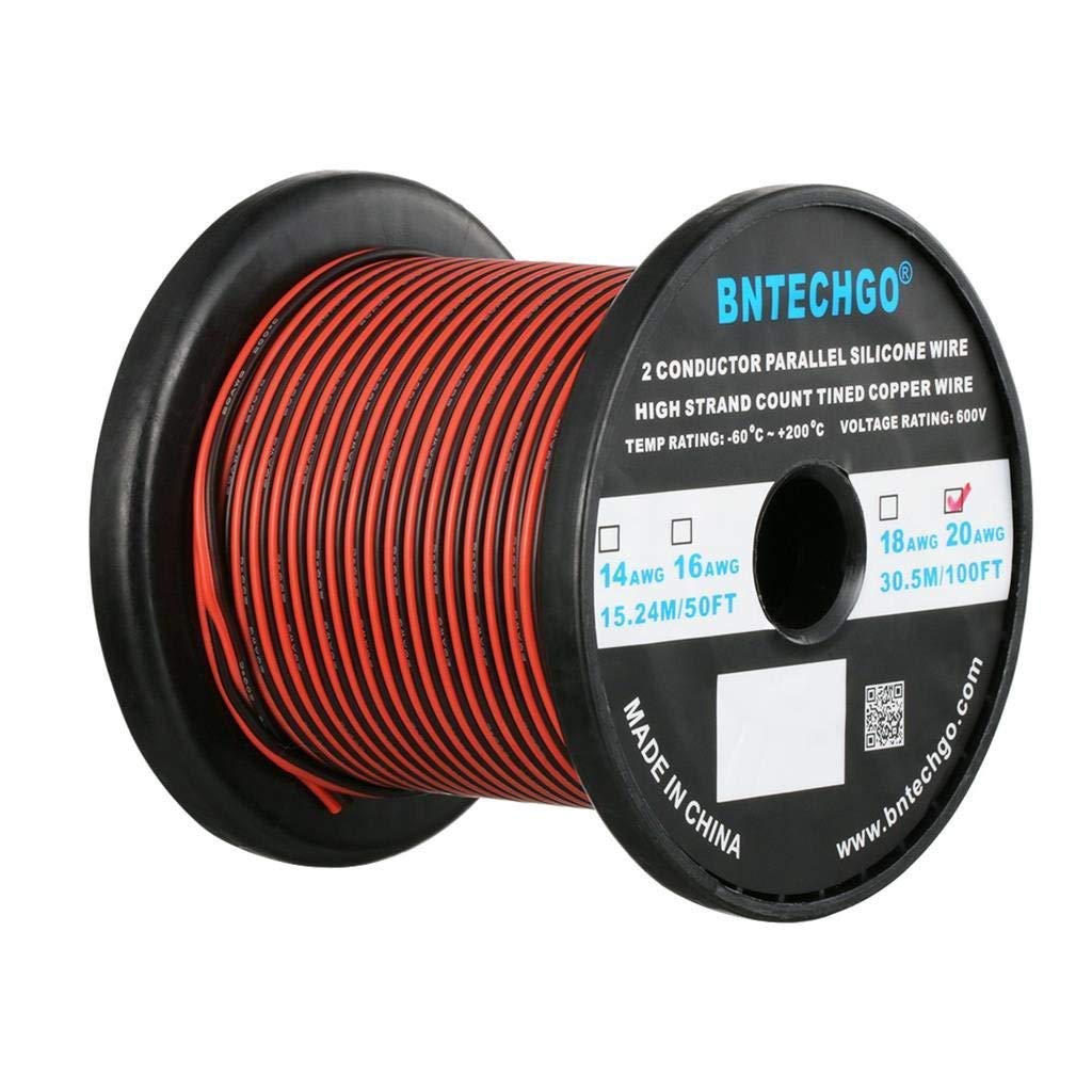 BNTECHGO 20 Gauge Flexible 2 Conductor Parallel Silicone Wire Spool Red ...
