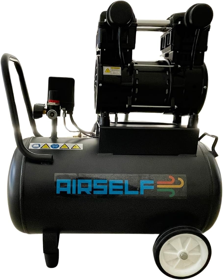 Amazon | AIRSELF エアーコンプレッサー 静音 軽量 アルミ製 オイルレス 100V 50L 持ち運び可能な小型サイズ エアホース エアダスターガン シールテープ セット付 ...