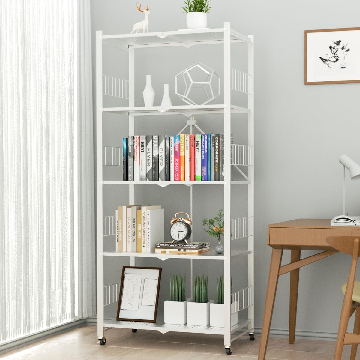 MOLYHOM Folding Storage Shelves, 5-Tier Metal Collapsible Shelves with ...