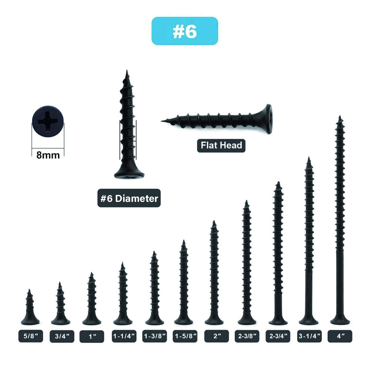 Snapklik.com : #6 X 3-1/4" Wood Screw 100PCS Black Phosphate Coated ...