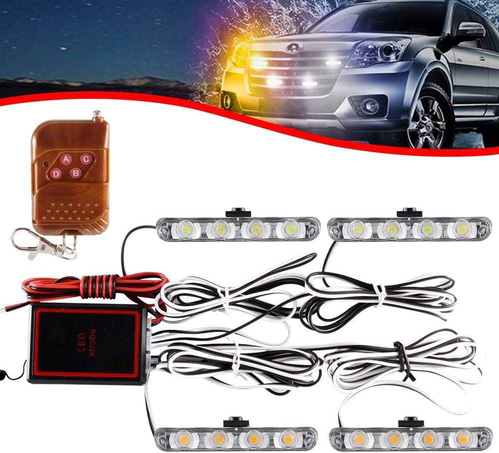 Amazon.com: 4X White + 4X Amber 2-LED Strobe Light Bar Warning ...