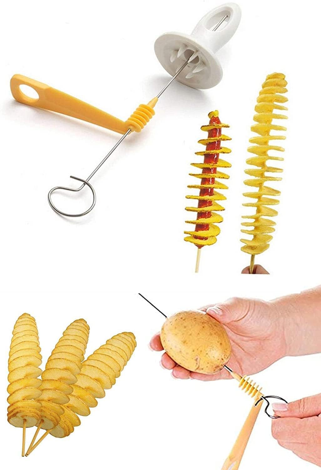 Potato Spirals Manual Cutter, Reusable 4 Skewers, Twister Spiral Chips ...