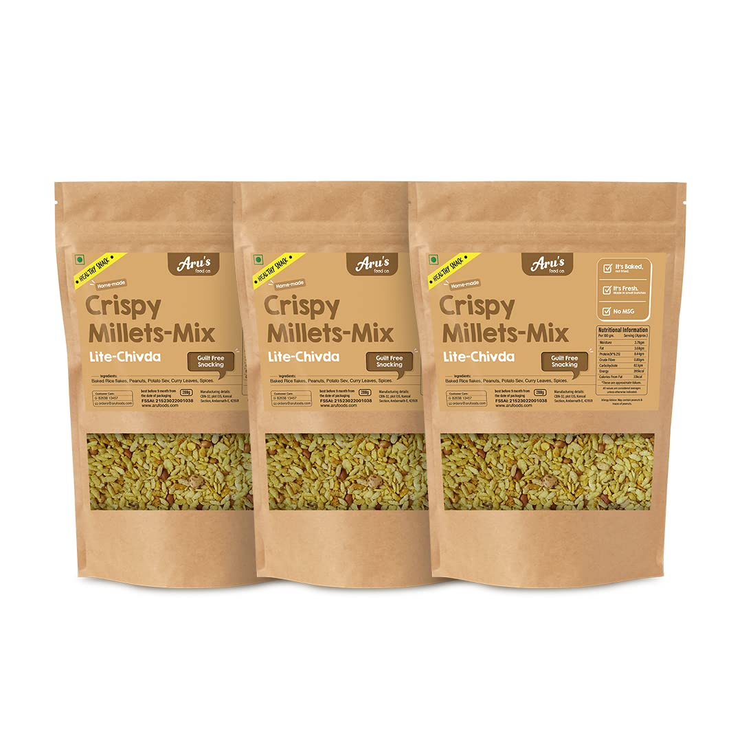 Aru's Premium Crispy Millets Mix Diet Chivda (200g x 3, 600g) | Gluten Free | Low Fat Namkeen ...