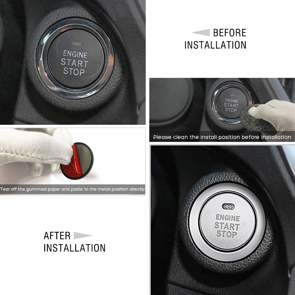Ceyes Silver Engine Start Stop Button Cover+Ring Ignition Start Stop ...