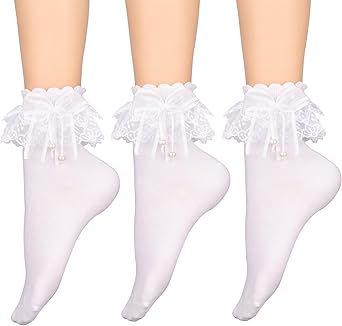 Amazon.com: NiceBaby Ruffle Ankle Socks for Women Double Lace Frilly ...