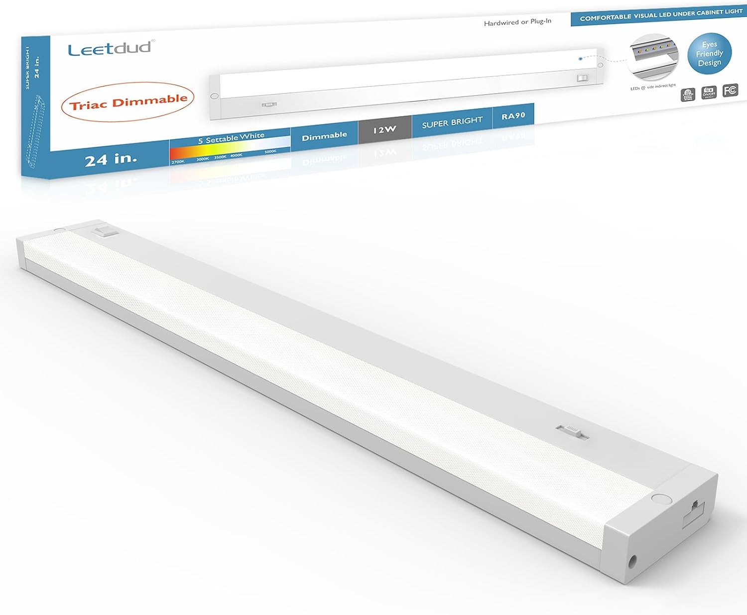Leetdud LED Under Cabinet Lighting Hardwired or Plug in, 24 Inch 12W ...