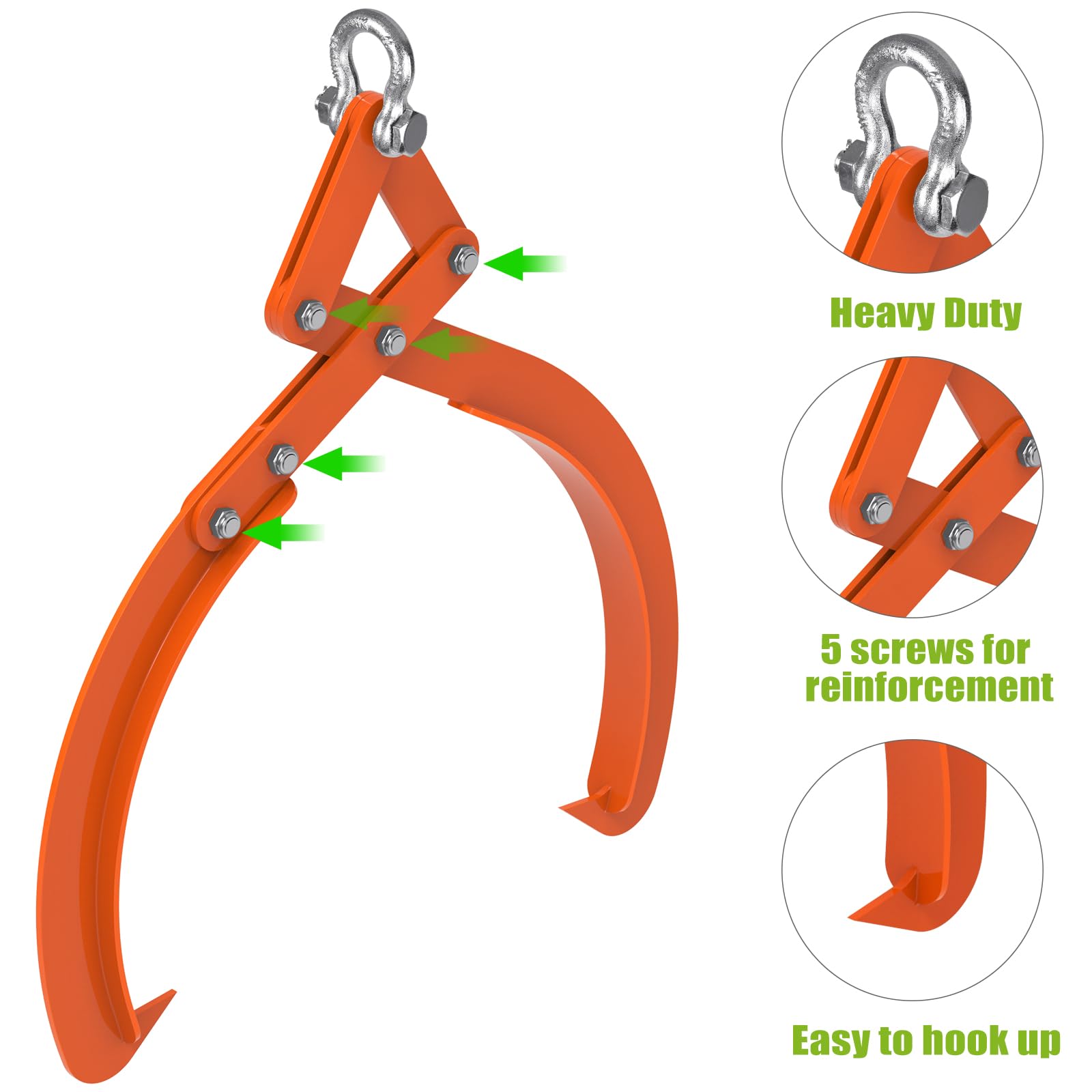 Snapklik.com : 32 Log Tongs 2 Claw Timber Claw Hook, Heavy Duty Grapple ...