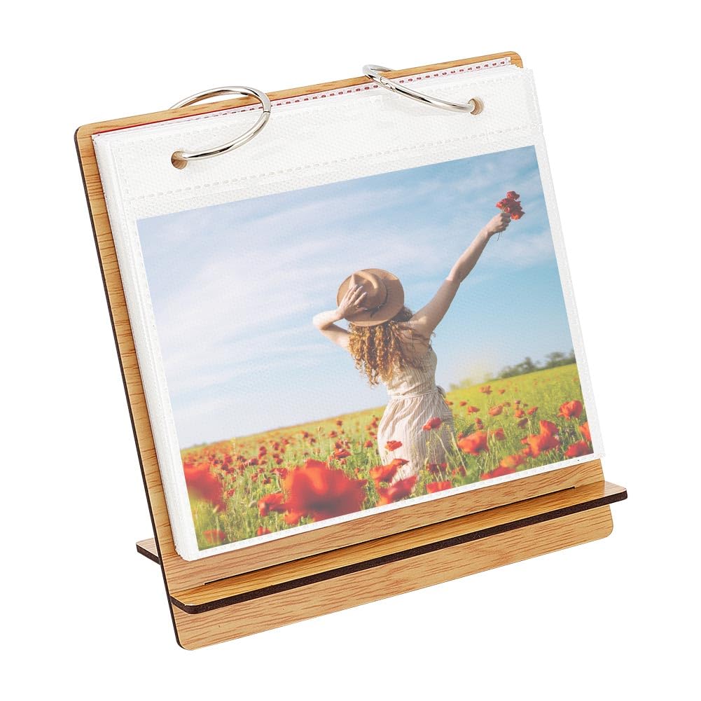OLYCRAFT 14.5x15.4cm Photo Desk Album Wood Photo Frames Wooden Flip ...