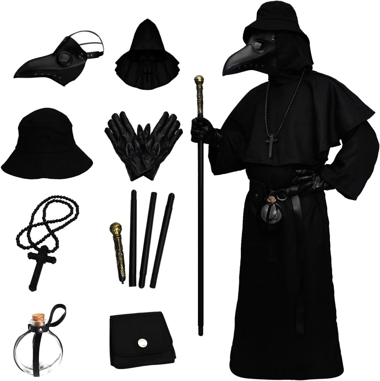 Amazon.com: YoleShy 8 in 1 Plague Doctor Costume Set Cloak Scary ...