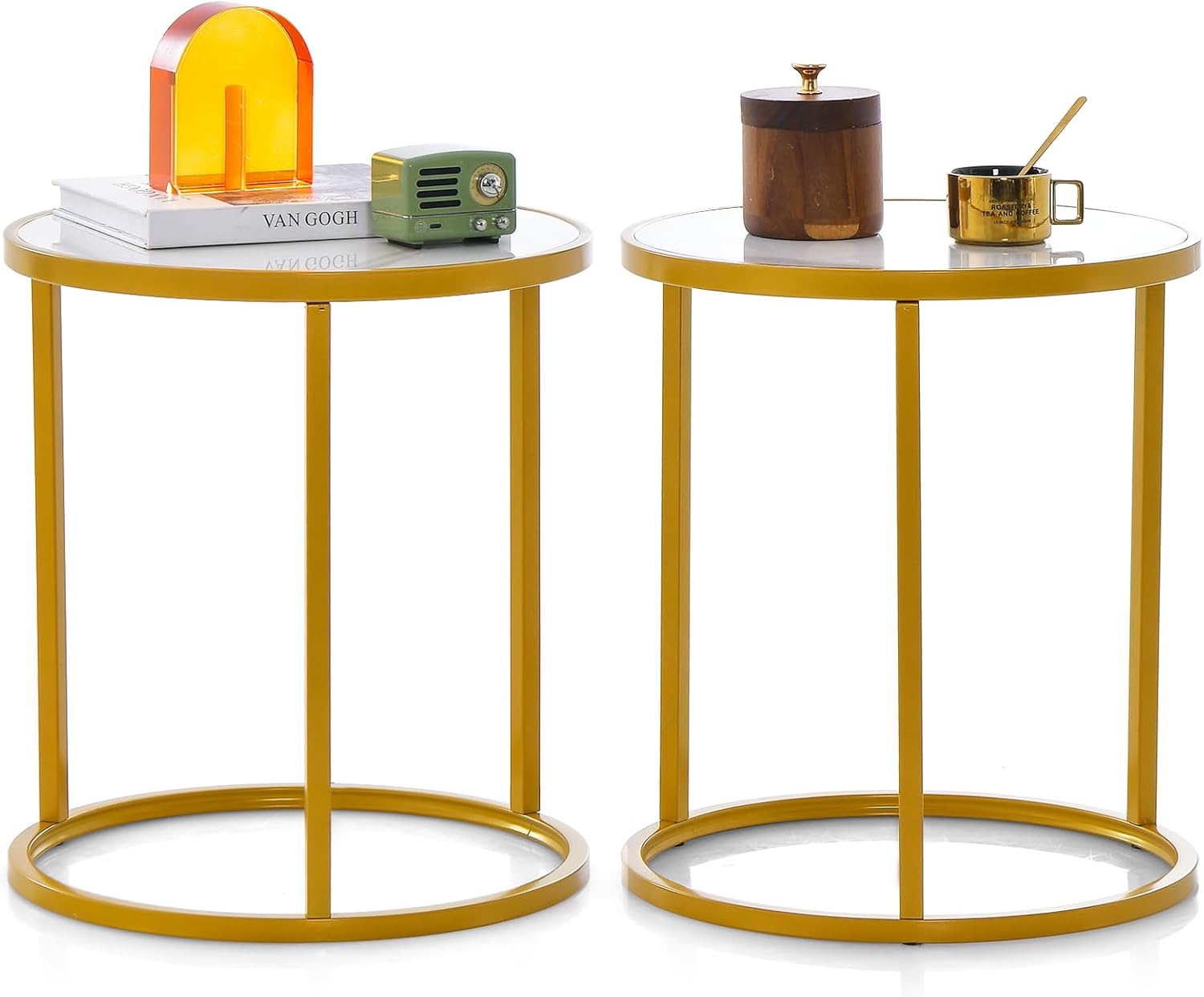 Amazon.com: Giantex Gold Side Table Set of 2, Round End Table with ...