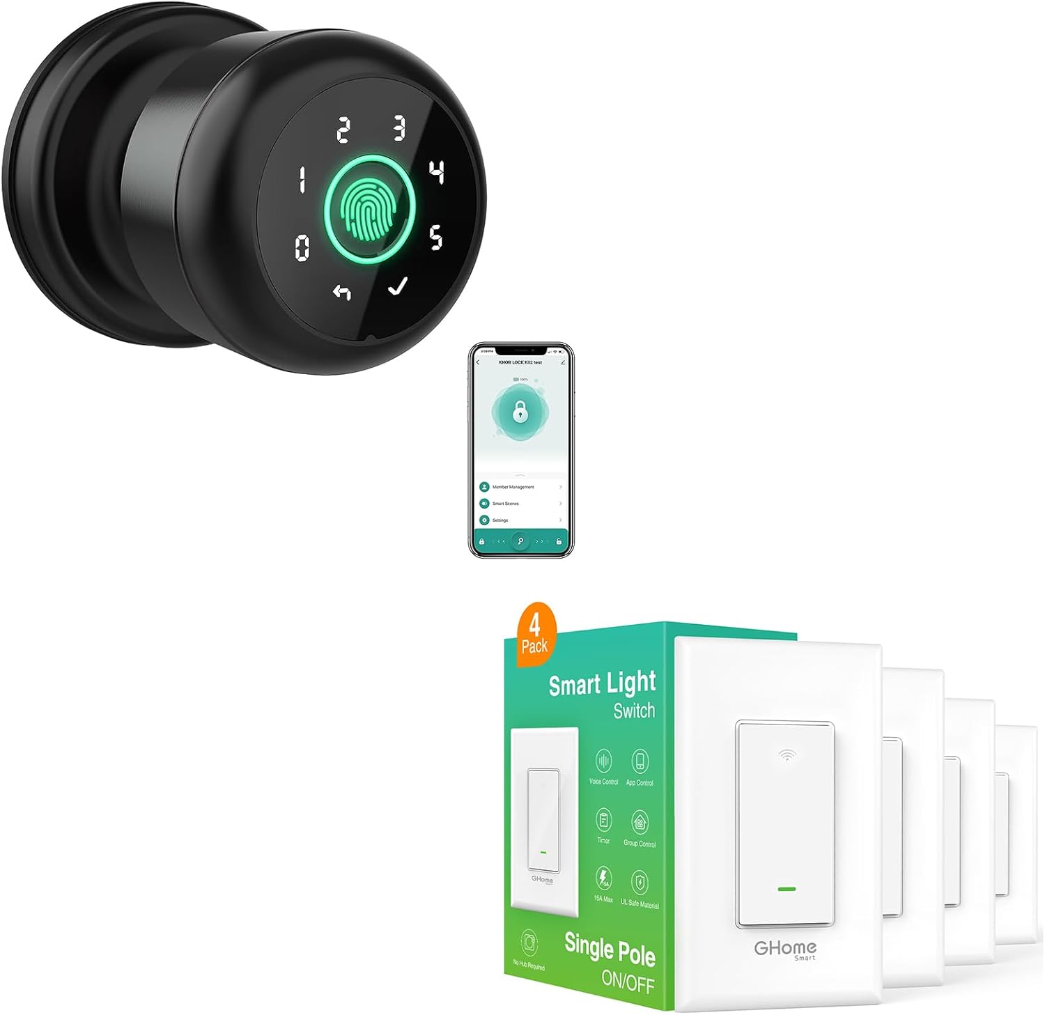 GHome 4 in 1 Smart Fingerprint Door Knob with Keypad Door Lock and ...