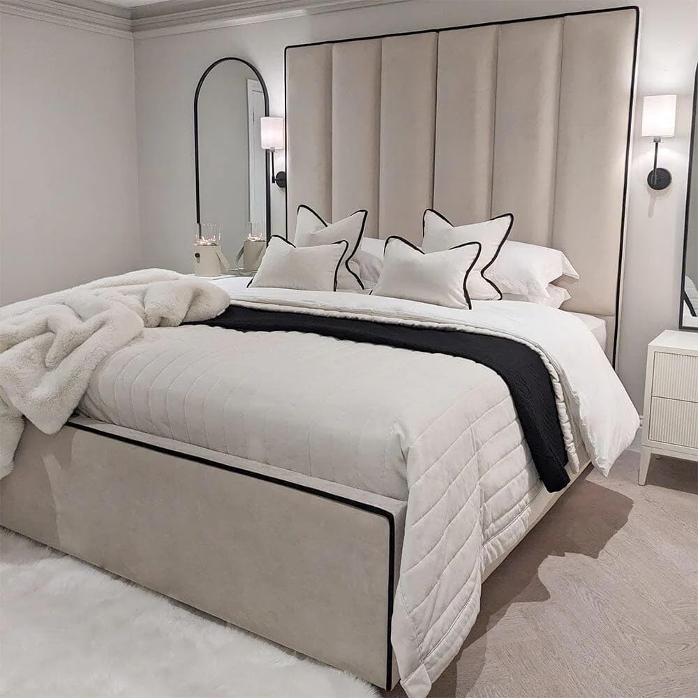 AL SULTAN Hugo Luxury Tall Panelled Bed With Contrast Piping, Velvet ...