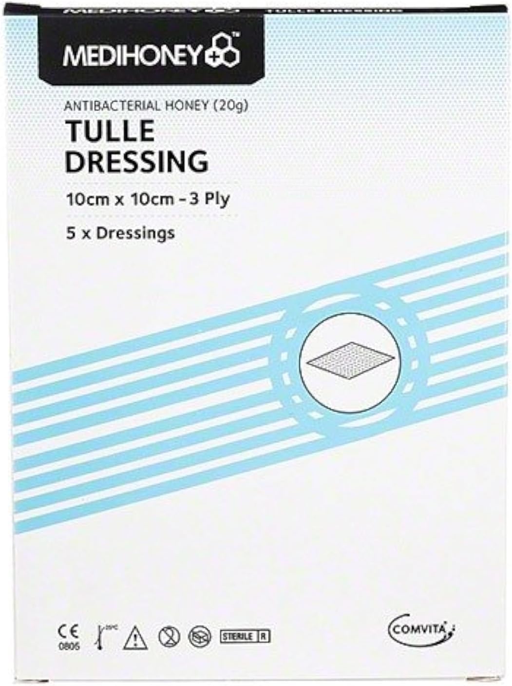 Medihoney Antibacterial Tulle Square Dressing, 10 x 10 cm : Amazon.co ...